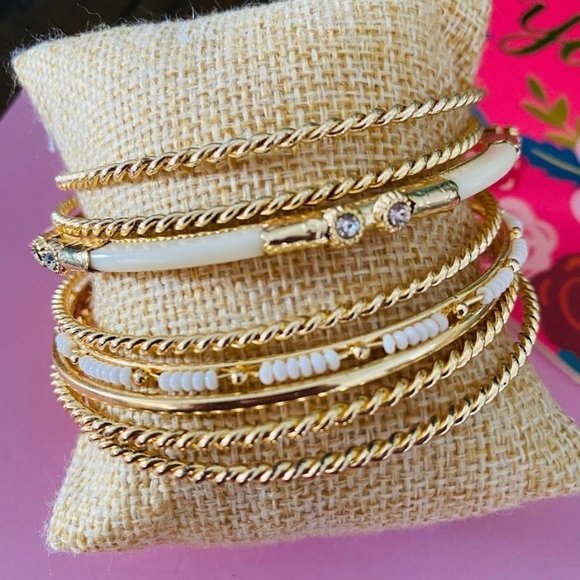 Anthropologie | Jewelry | Anthropologie Gold And White Bracelet Stack Set Of 8 | Poshmark
